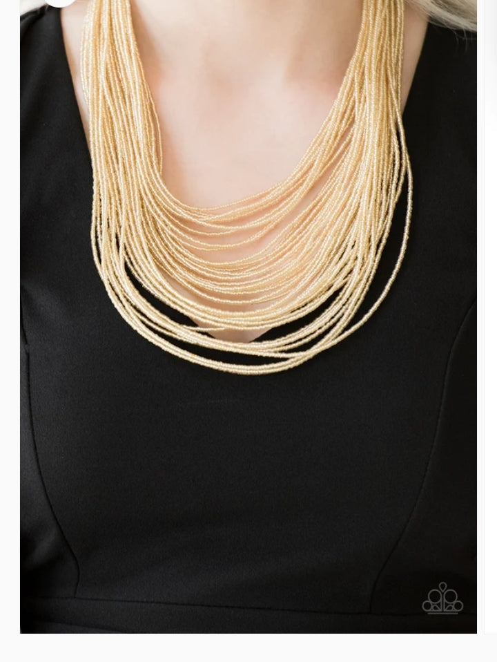 Paparazzi Accessories Streaming Starlight Seed Bead Necklace - Gold ...